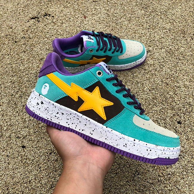 A Bathing Ape Bape Sta Teal Brown Yellow Suede 1I20-191-008 - AMOFOOT